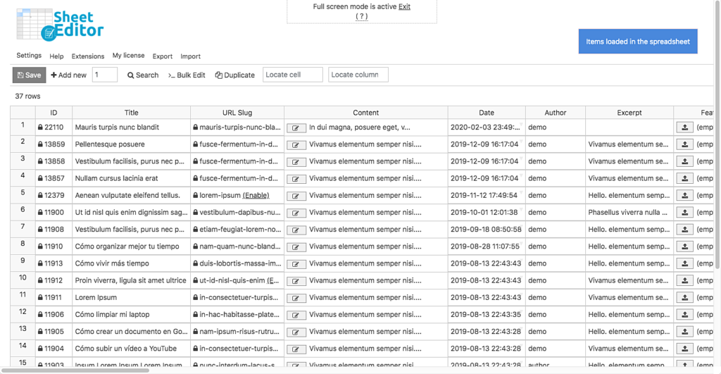 WordPress - Bulk Edit Advanced Custom Fields in Spreadsheet