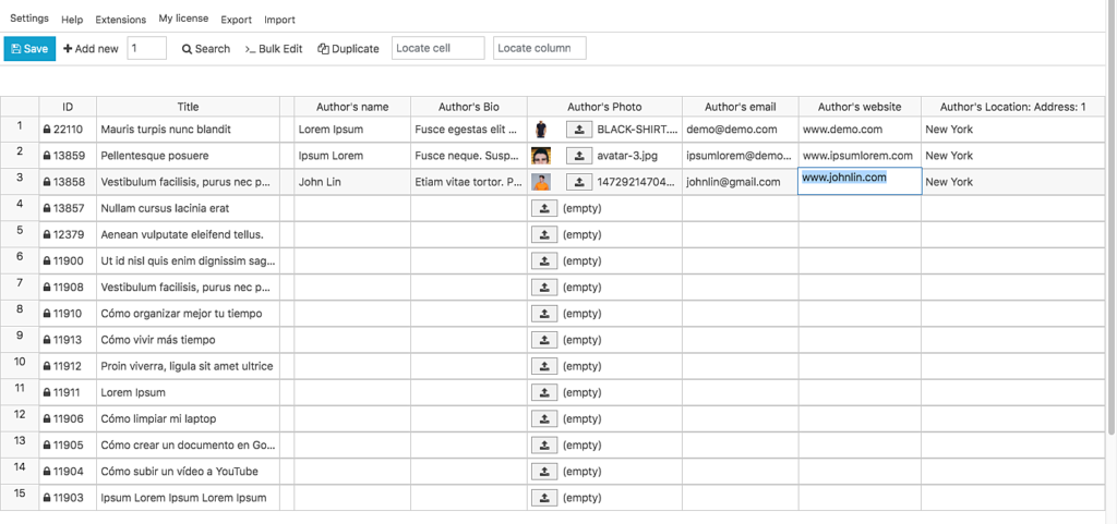 WordPress - Bulk Edit Advanced Custom Fields in Spreadsheet