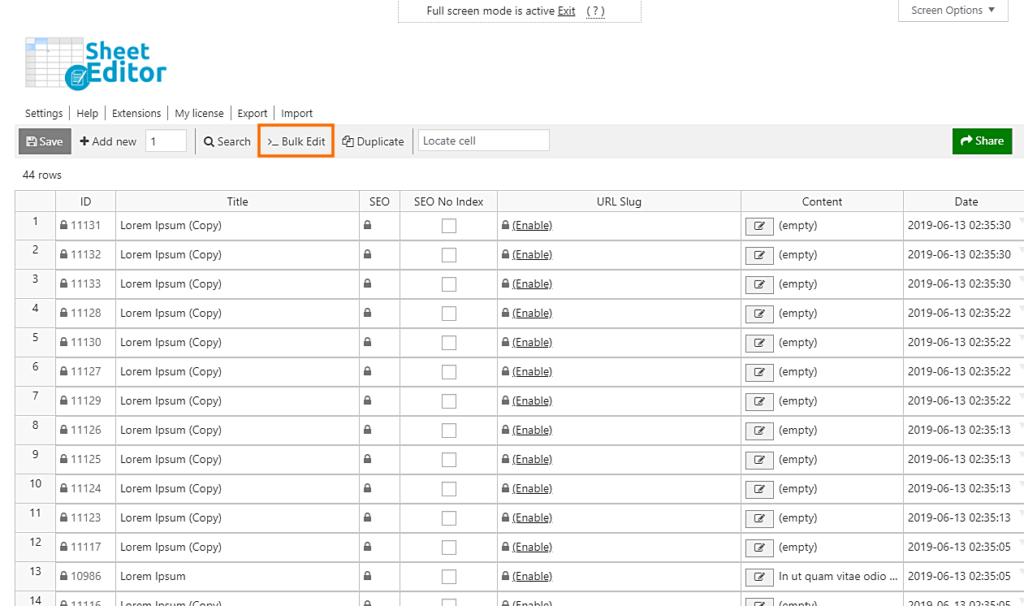 WordPress - Bulk Edit Advanced Custom Fields in Spreadsheet