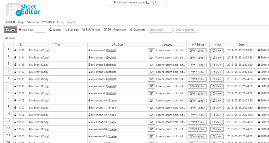 The Events Calendar - How to Export, Import and Bulk Edit