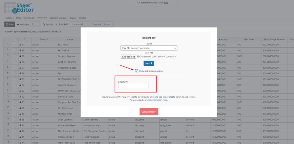 Easy Digital Downloads - Export and Import Discount Codes