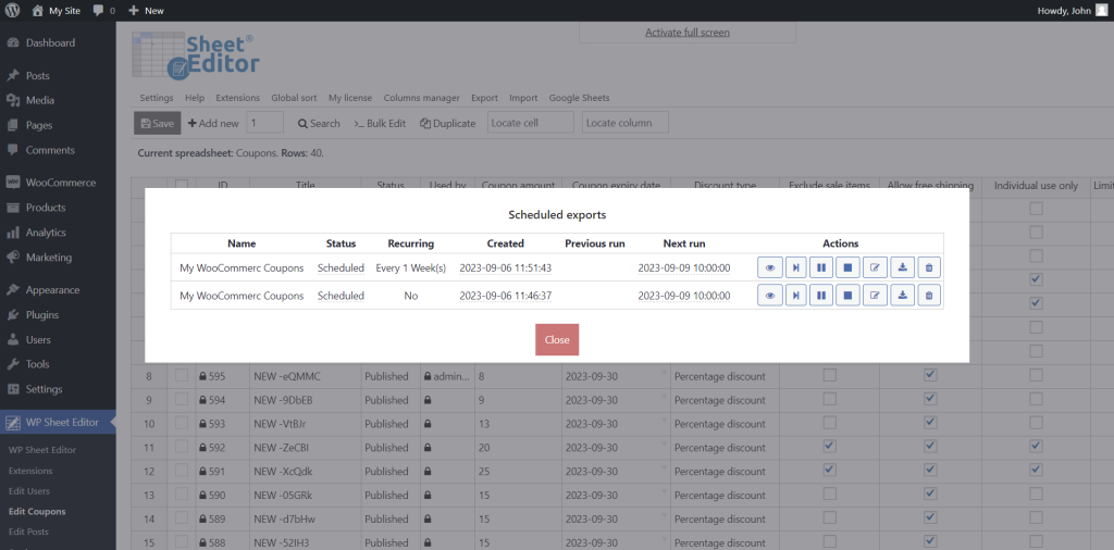 WooCommerce Coupons - Schedule Exports to Google Sheets