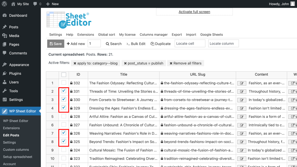 How to Export WordPress Posts to Google Sheets - WP Sheet Editor