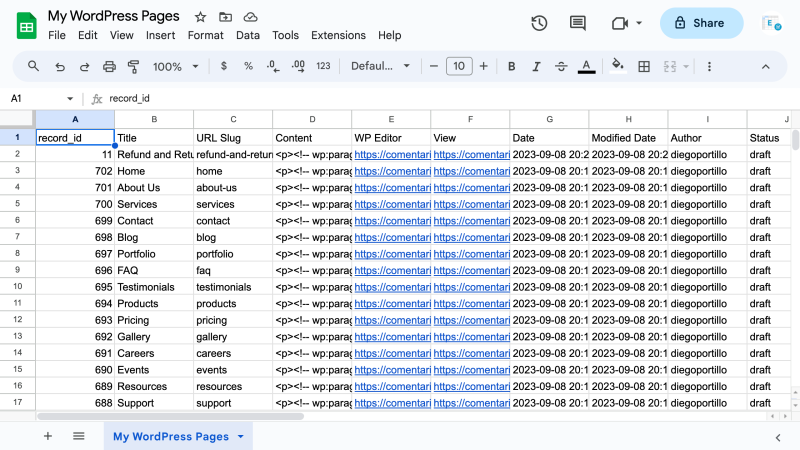 WordPress - Export and Import Pages with Google Sheets - WP Sheet Editor