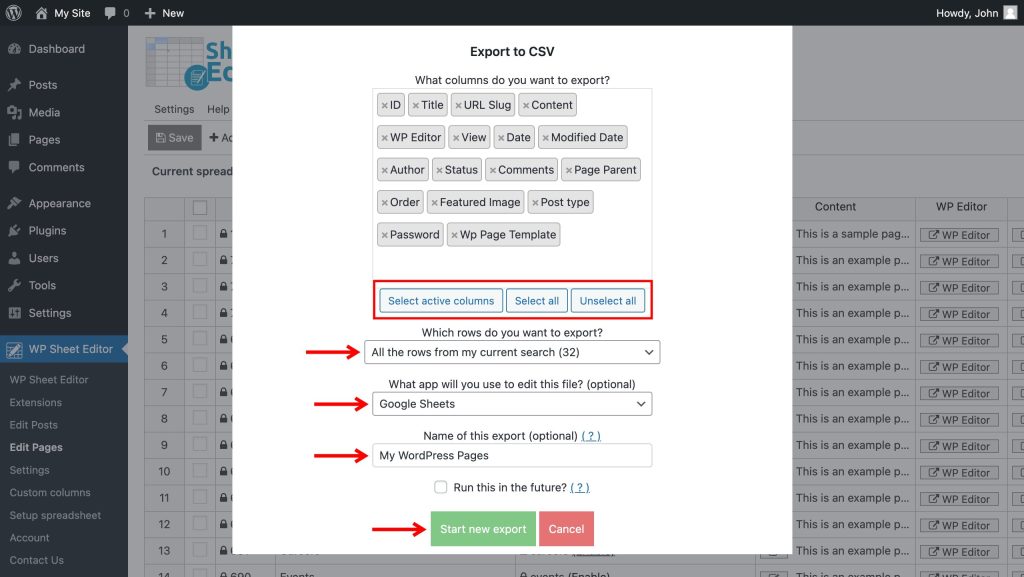 WordPress - Export and Import Pages with Google Sheets - WP Sheet Editor