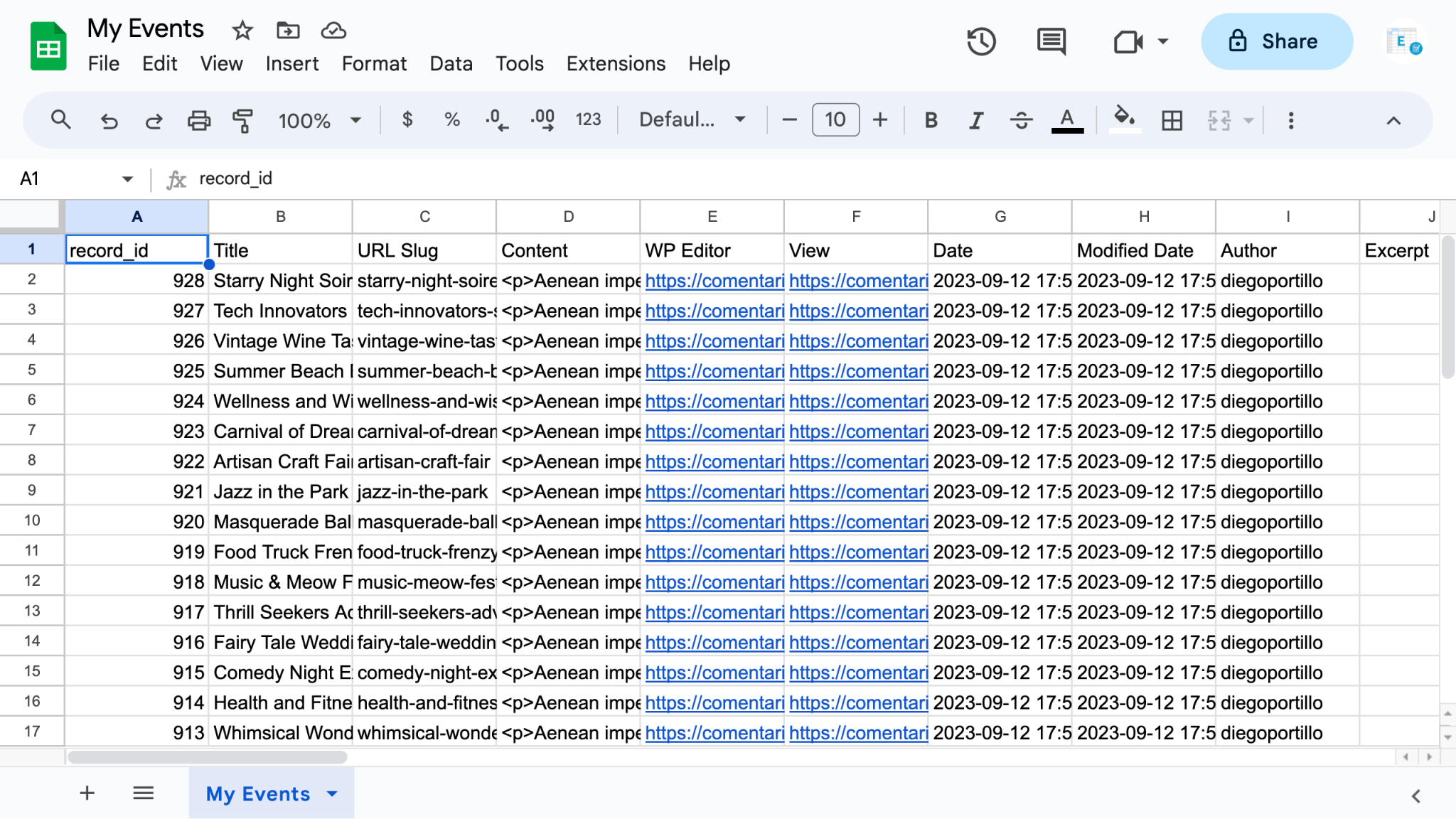 The Events Calendar - Export and Import Data with Google Sheets