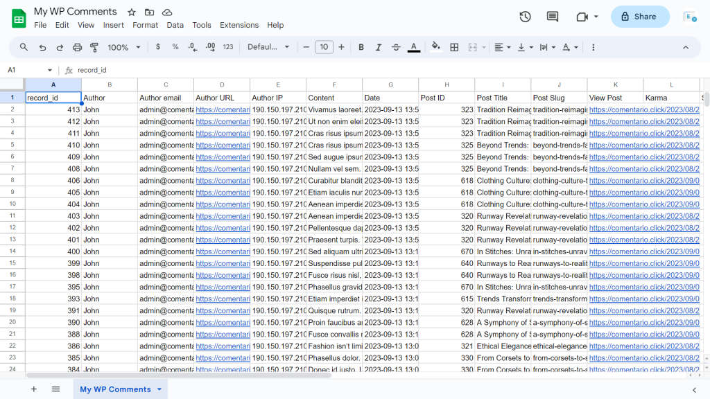 WordPress - How to Export Post Comments to Google Sheets - WP Sheet Editor