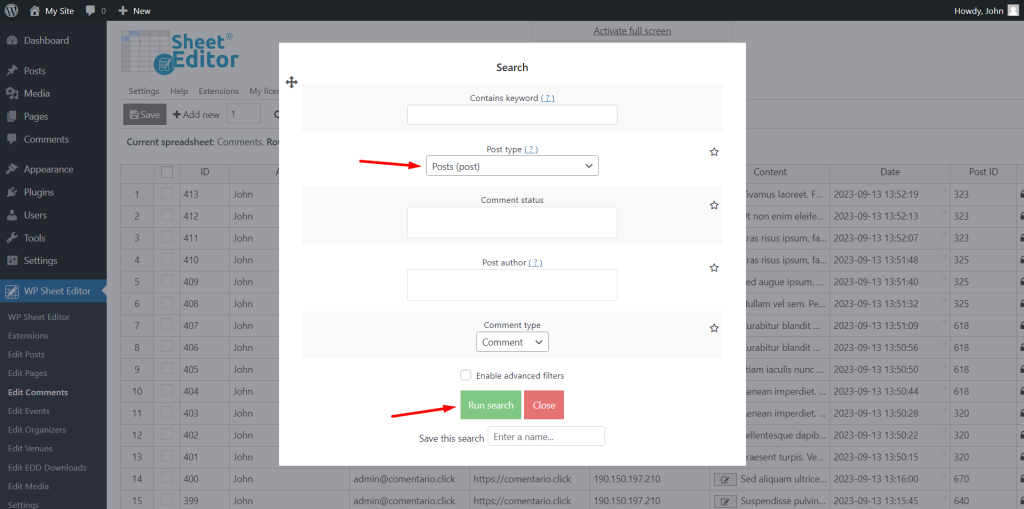 WordPress - How to Export Post Comments to Google Sheets - WP Sheet Editor
