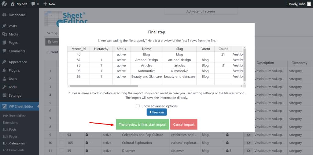 WordPress - Export and Import Categories with Google Sheets - WP Sheet Editor