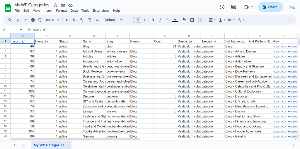 WordPress - Export and Import Categories with Google Sheets - WP Sheet Editor