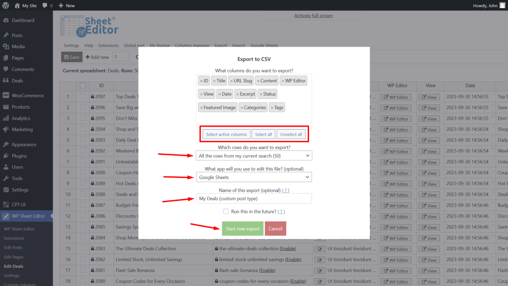 Custom Post Type UI - How to Export Post Types to Google Sheets - WP Sheet Editor