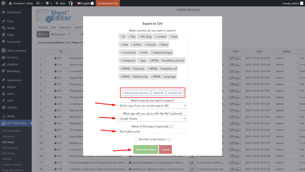 WPML - How to Export Post Translations to Google Sheets - WP Sheet Editor
