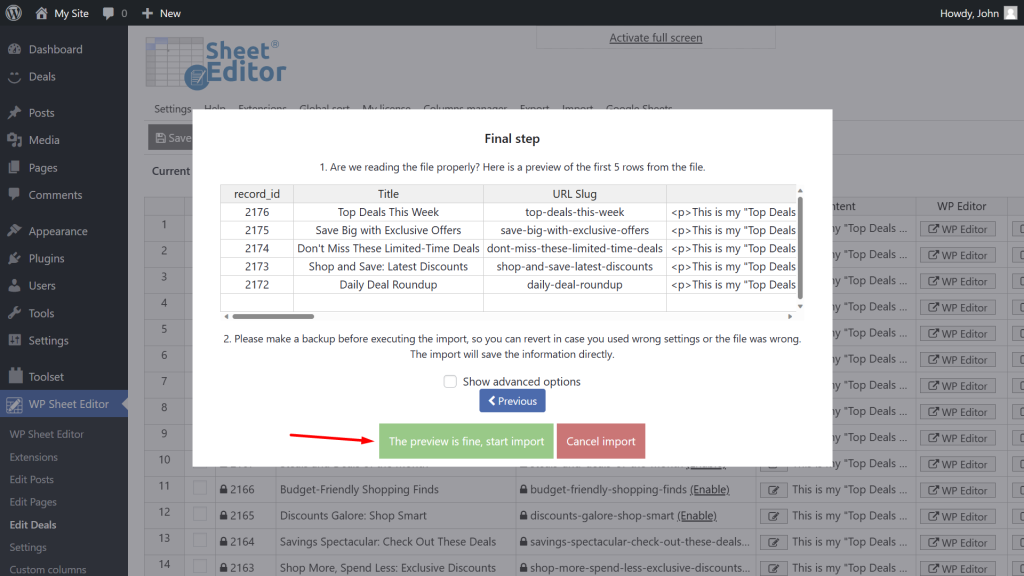 Toolset Types - How to Export and Import with Google Sheets - WP Sheet Editor