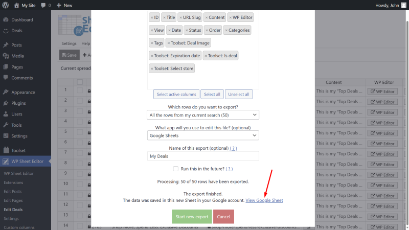 Toolset Types - How to Export and Import with Google Sheets - WP Sheet Editor