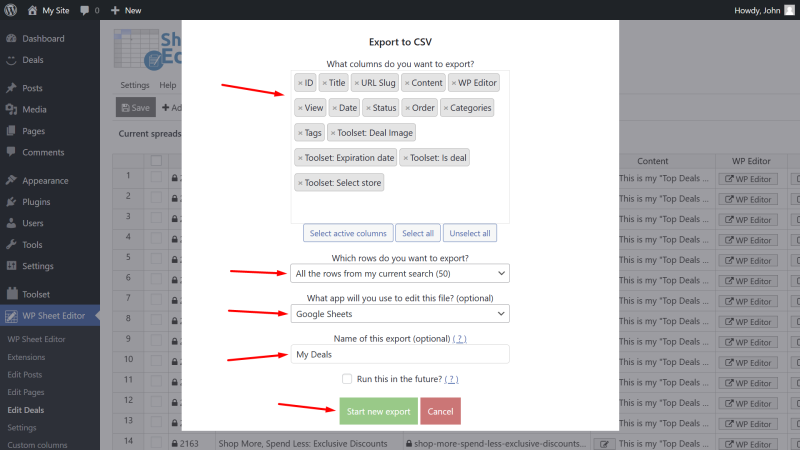 Toolset Types - How to Export and Import with Google Sheets - WP Sheet Editor