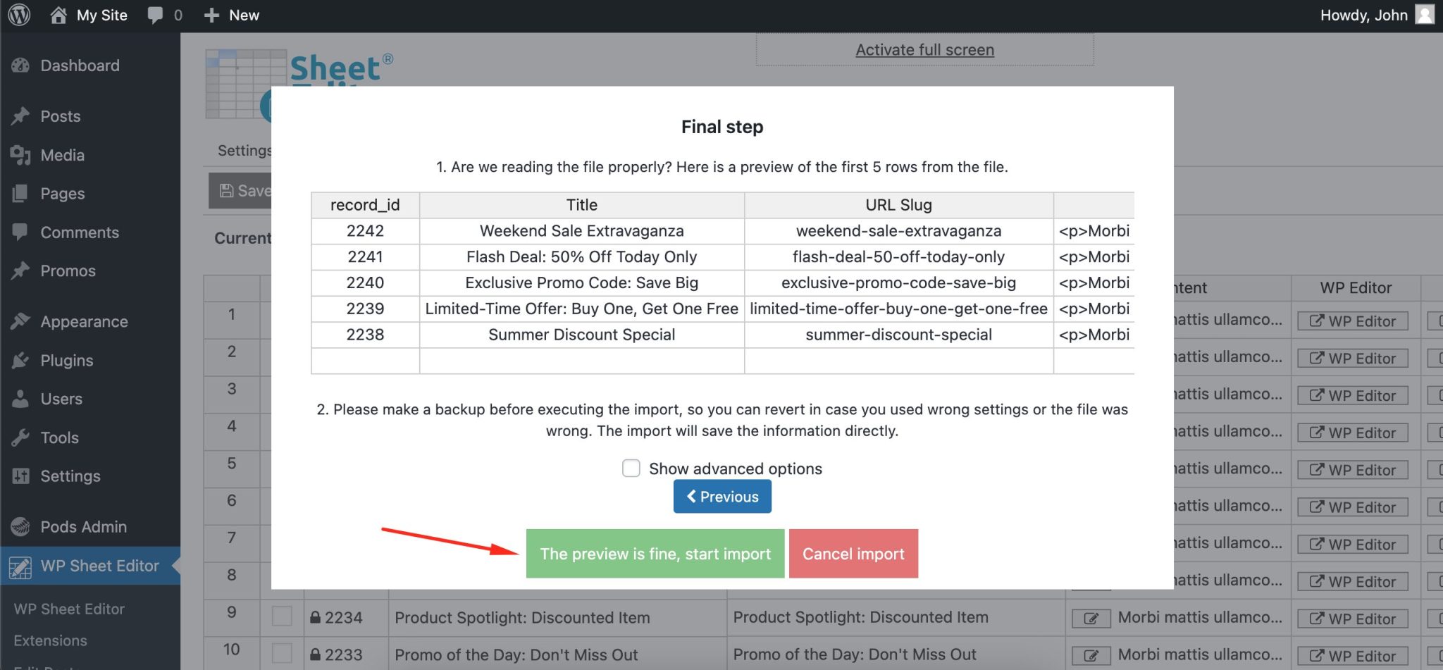 PODS: Export and Import Custom Post Types with Google Sheets - WP Sheet Editor