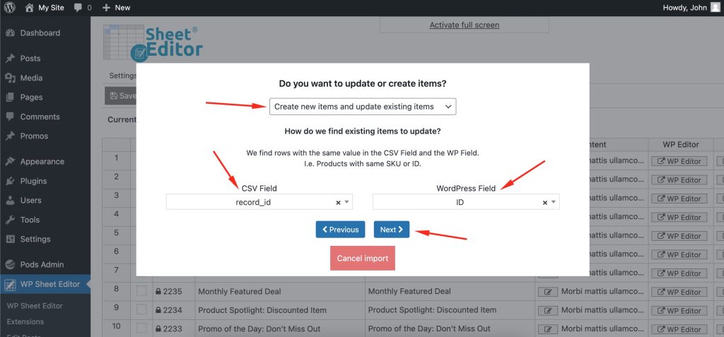 PODS: Export and Import Custom Post Types with Google Sheets - WP Sheet Editor