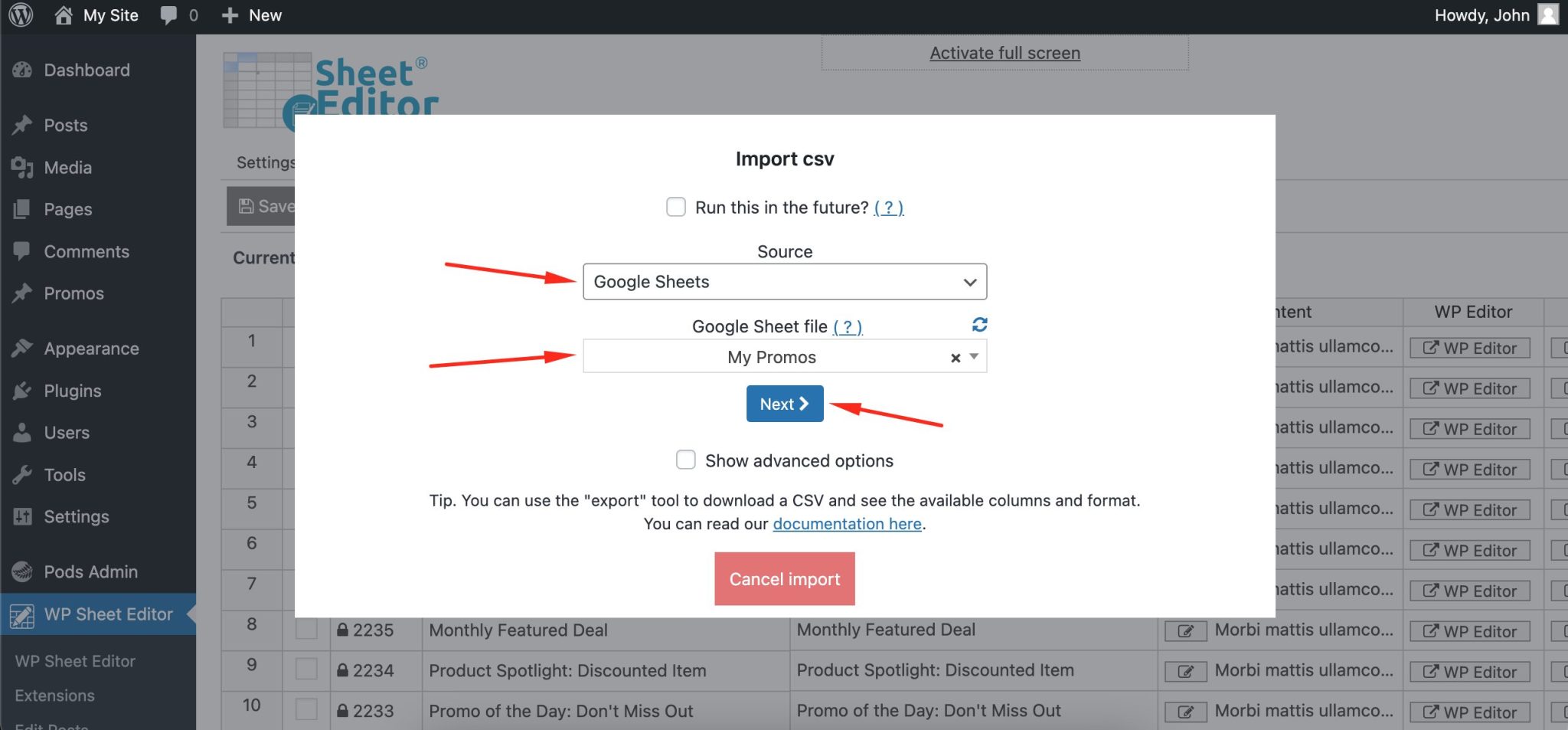 PODS: Export and Import Custom Post Types with Google Sheets - WP Sheet Editor