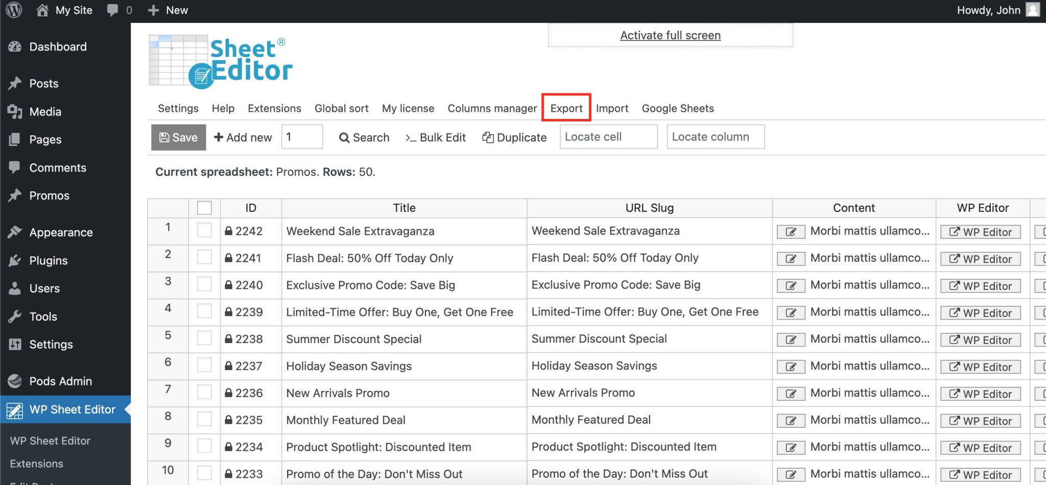 PODS: Export and Import Custom Post Types with Google Sheets - WP Sheet ...