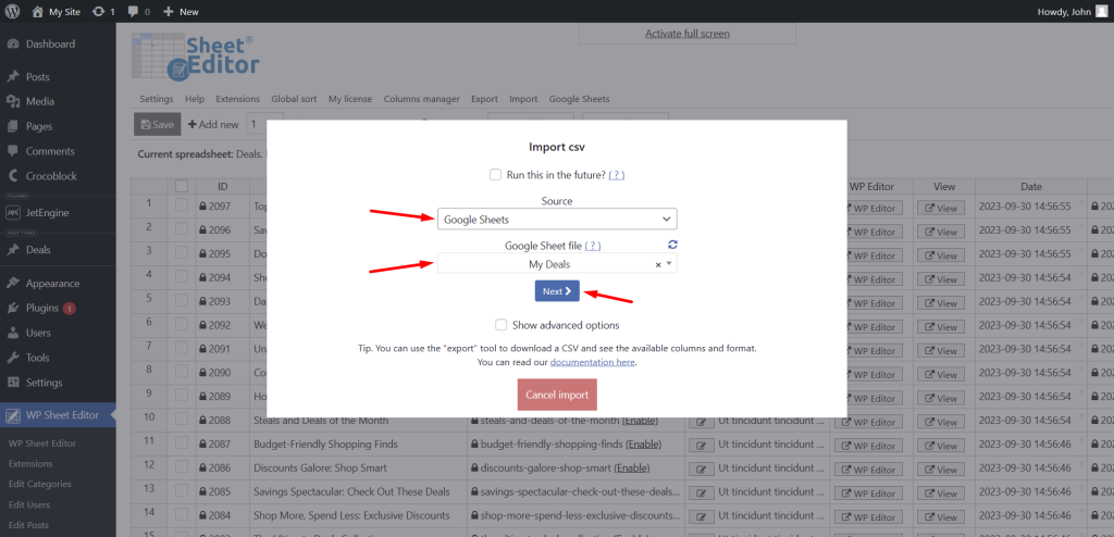 Export and Import JetEngine Post Types with Google Sheets - WP Sheet Editor