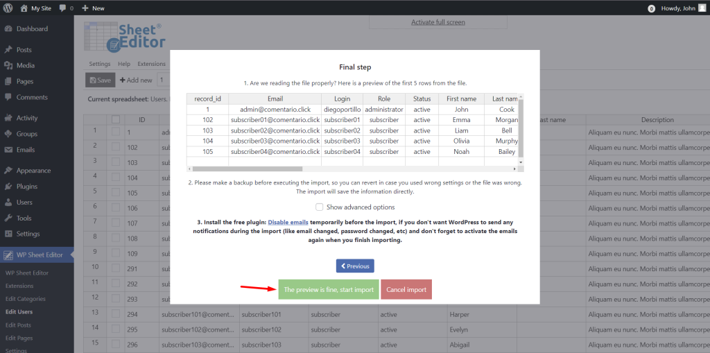 BuddyPress - Export and Import User Data with Google Sheets - WP Sheet Editor