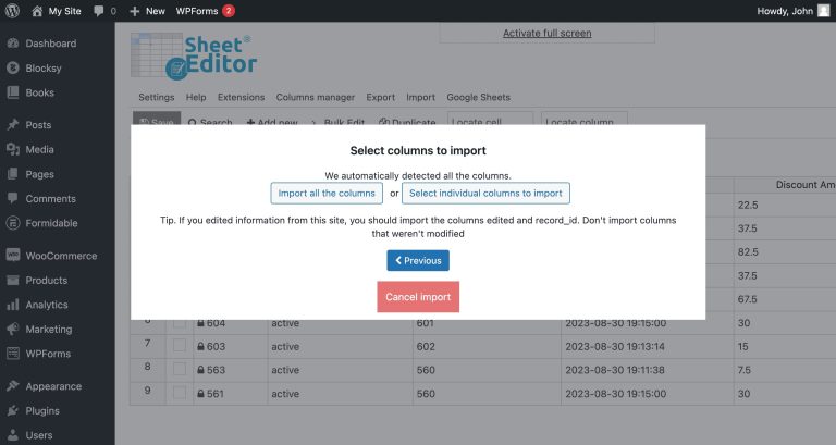 Export and Import Custom Database Tables with Google Sheets - WP Sheet Editor