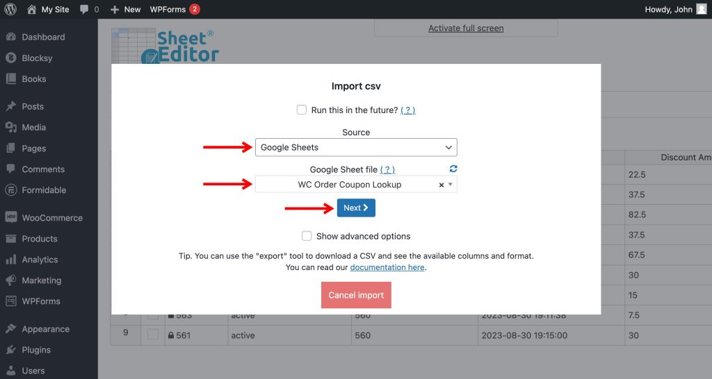 Export and Import Custom Database Tables with Google Sheets - WP Sheet Editor