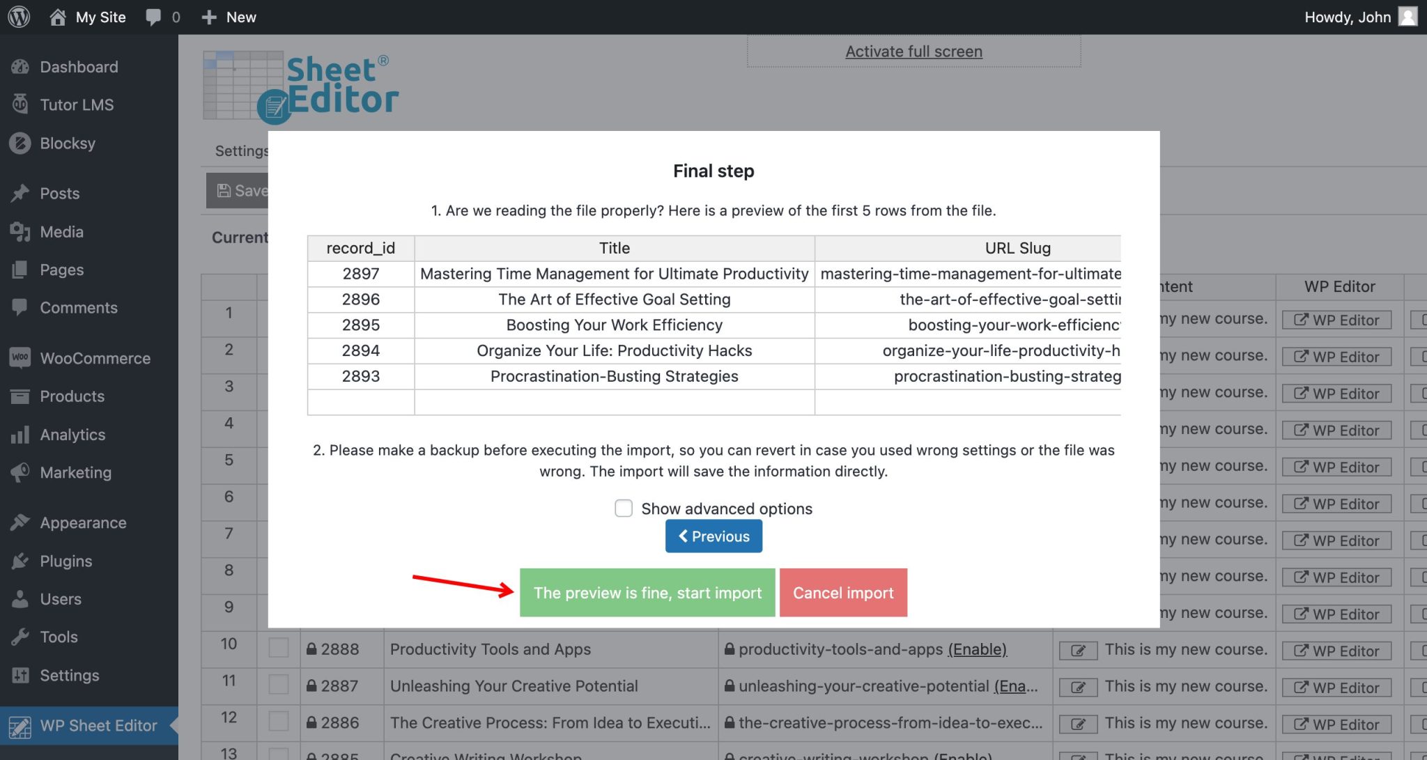 Tutor LMS - How to Export and Import Courses using CSV - WP Sheet Editor