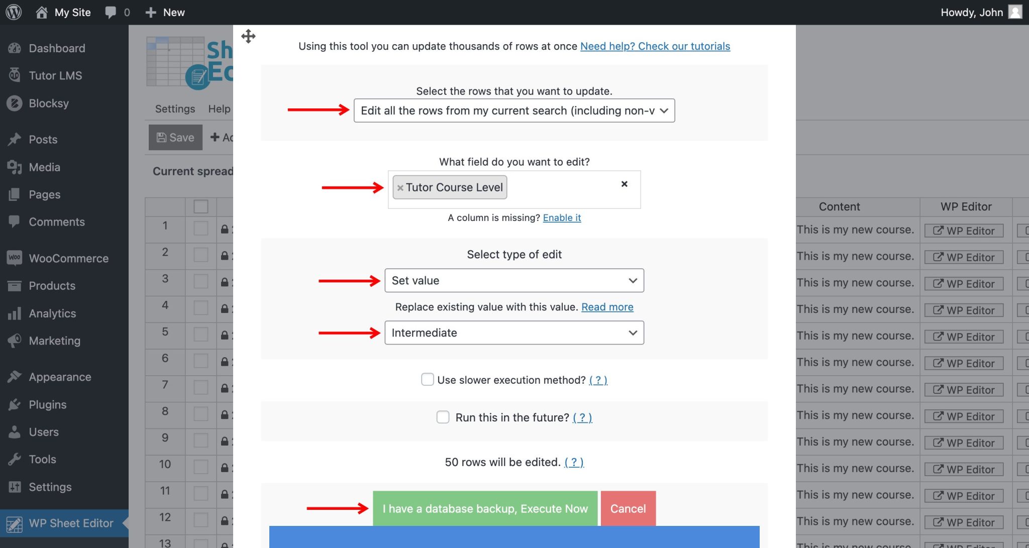 Tutor LMS - How to Bulk Edit Courses in a Spreadsheet - WP Sheet Editor