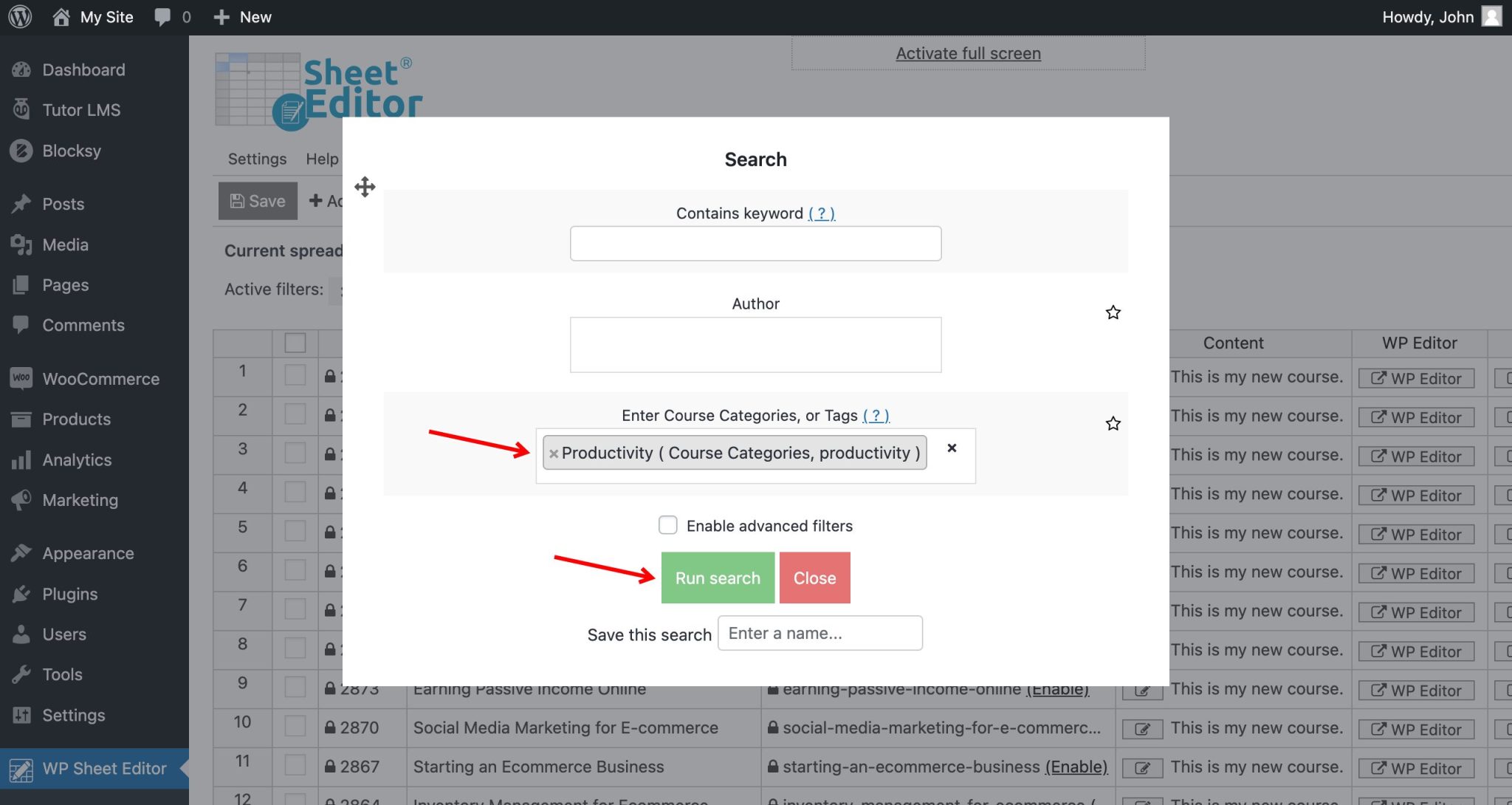 Tutor LMS - How to Bulk Edit Courses in a Spreadsheet - WP Sheet Editor