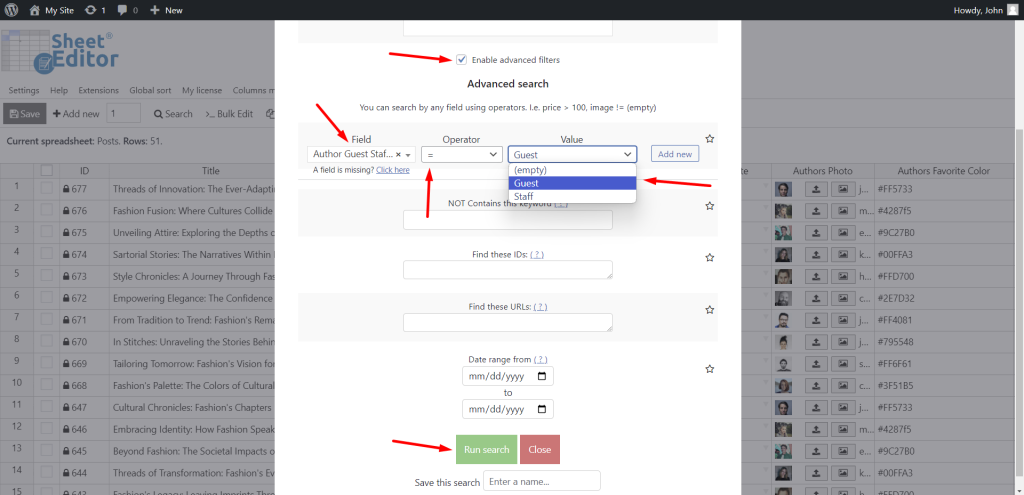 Custom Field Suite - Bulk Edit, Advanced Search, Export, Import - WP Sheet Editor