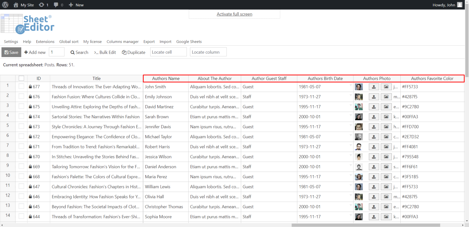 Custom Field Suite - Bulk Edit, Advanced Search, Export, Import - WP Sheet Editor