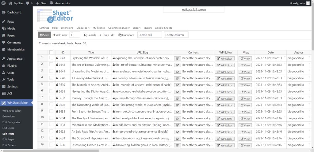 WordPress - Export and Import Advanced Custom Fields (ACF) - WP Sheet Editor