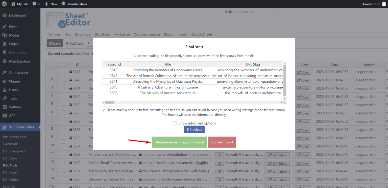 WordPress - Export and Import Advanced Custom Fields (ACF) - WP Sheet Editor