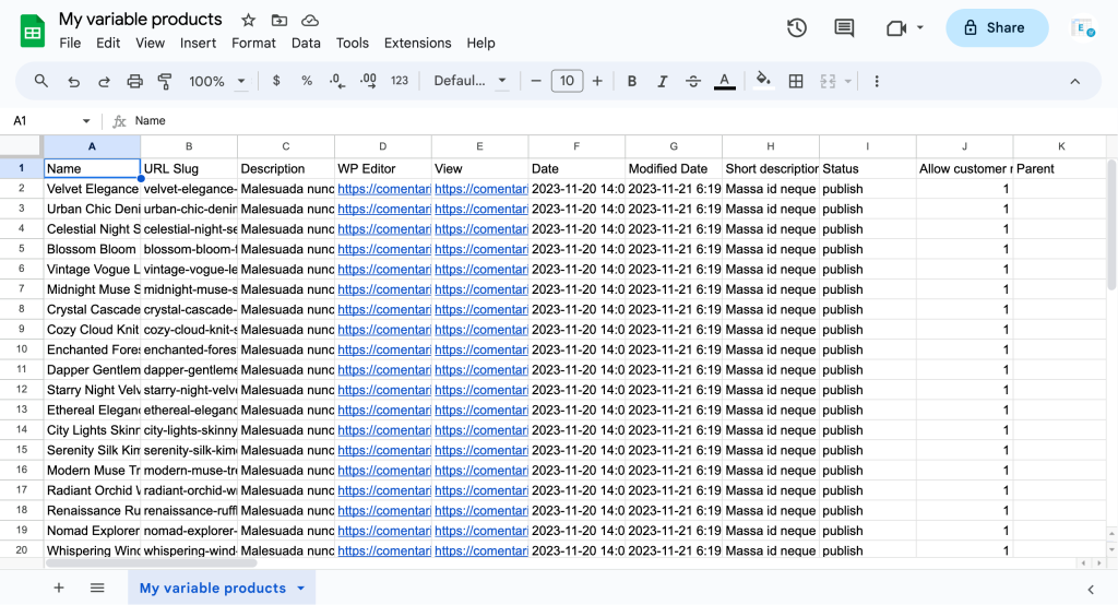 WooCommerce: Export Variable Products and Variations - WP Sheet Editor