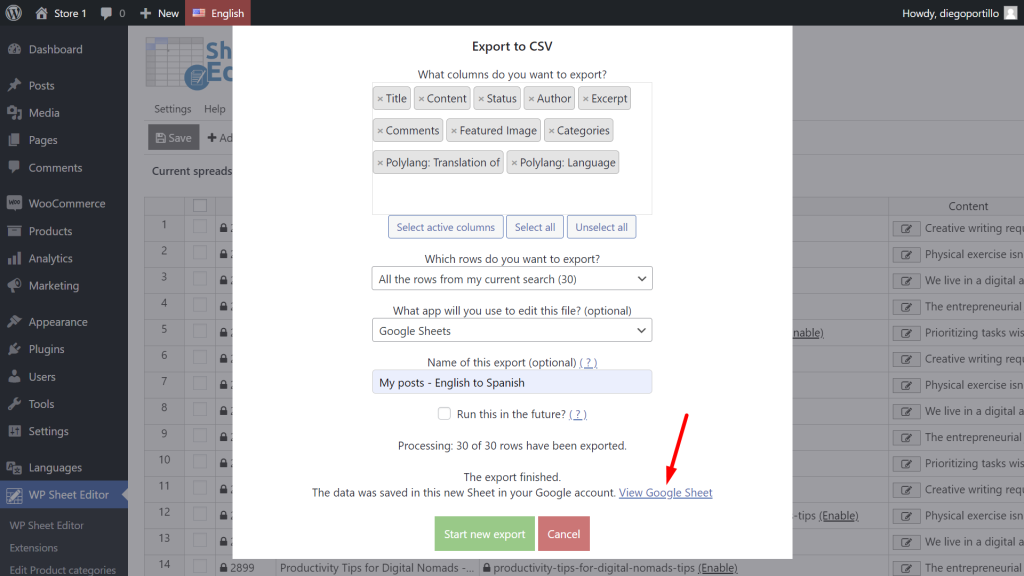Polylang - Bulk Translate WordPress Posts with Google Sheets