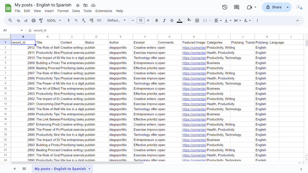 Polylang - Bulk Translate WordPress Posts with Google Sheets