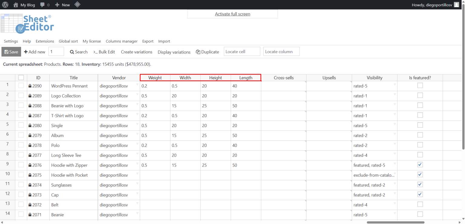 WooCommerce - Bulk Edit Product Dimensions (Weight, Height, Length ...