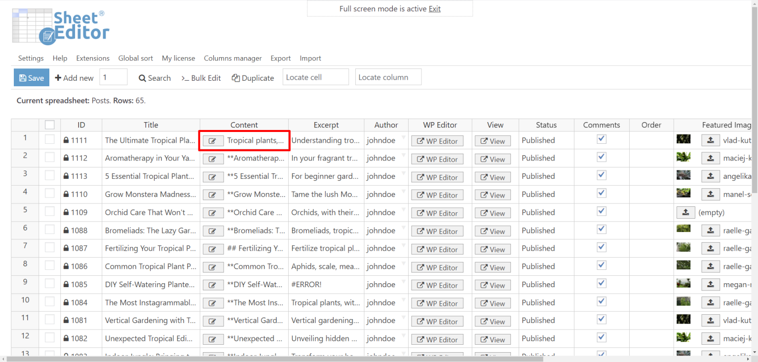 WordPress: Bulk Edit Posts, Pages and Custom Post Types - WP Sheet Editor