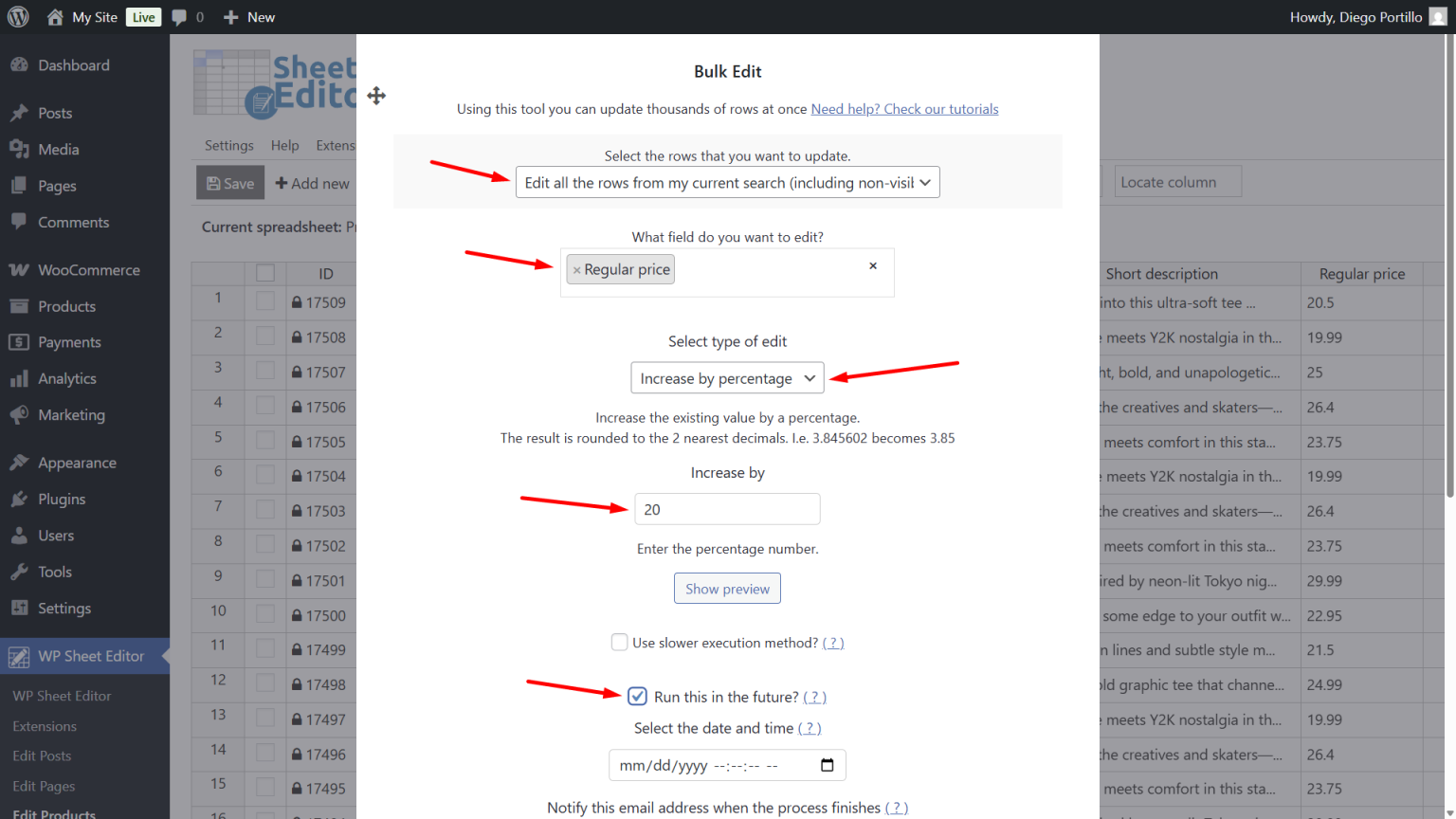 WooCommerce: Bulk Schedule Price and Stock Updates - WP Sheet Editor
