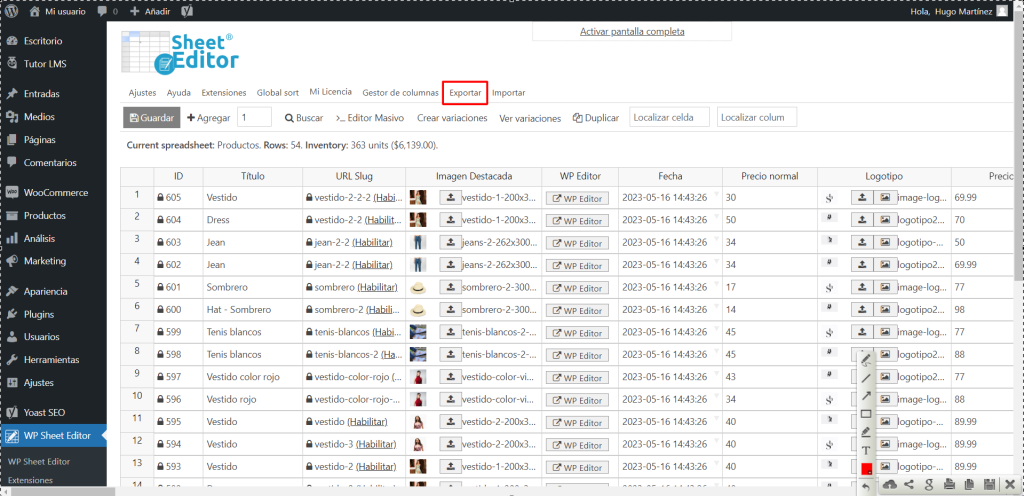 WP Sheet Editor - Cómo Usar la Herramienta de Exportación - WP Sheet Editor en Español