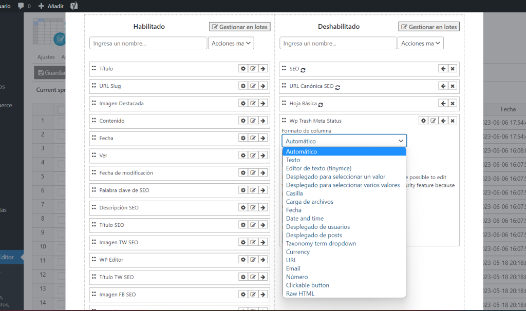 WP Sheet Editor - Gestor de columnas - WP Sheet Editor en Español