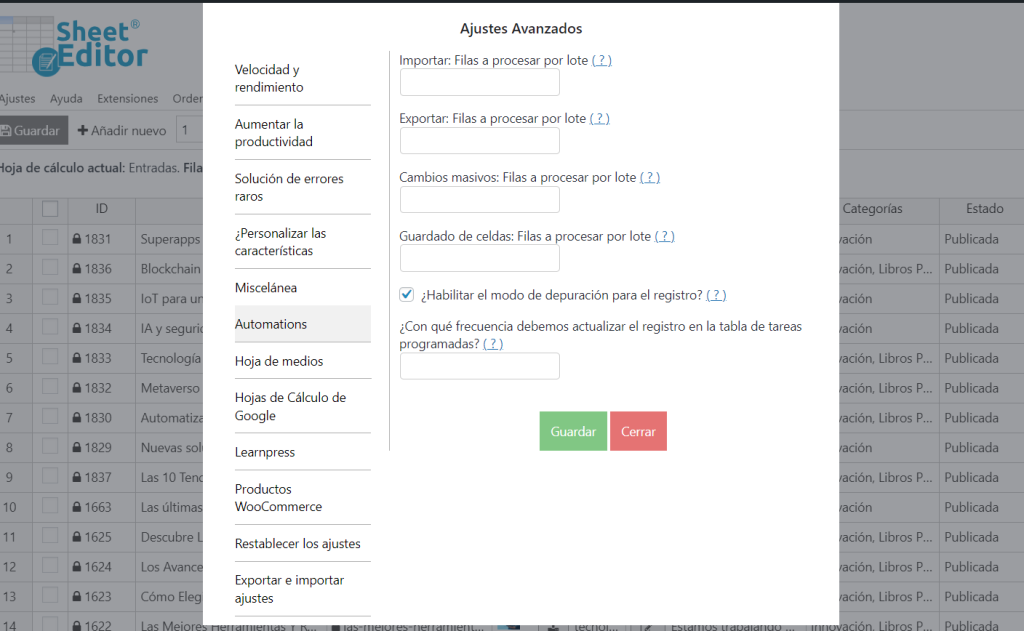 WP Sheet Editor - Google Sheets Sync: Ajustes Avanzados - WP Sheet ...